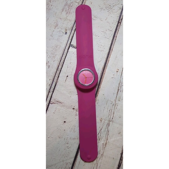 Accessories | Womens Pink Slap Rubber Band Silver Quartz Watch Needs ...